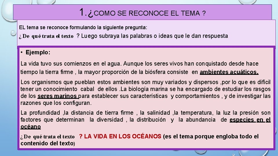 1 EL TEMA 2 SUBTEMAS 3 IDEA PRINCIPAL