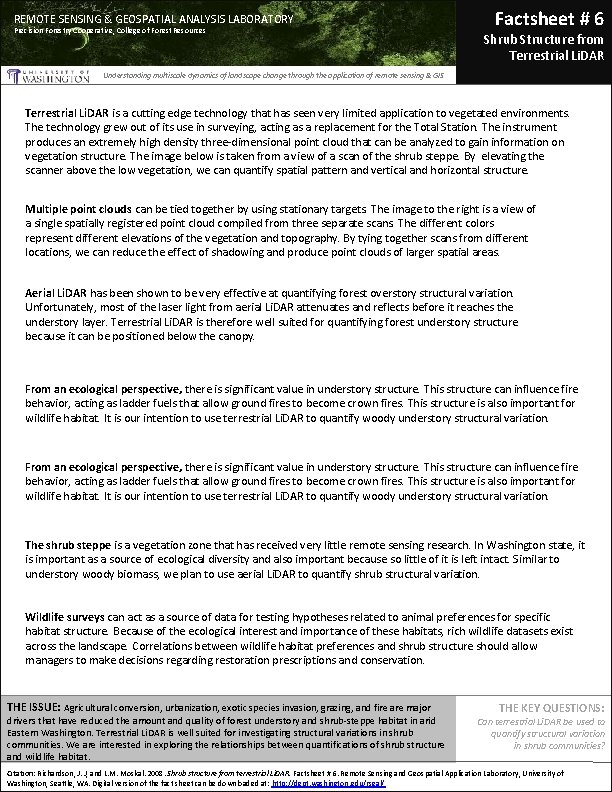 REMOTE SENSING GEOSPATIAL ANALYSIS LABORATORY Precision Forestry ...