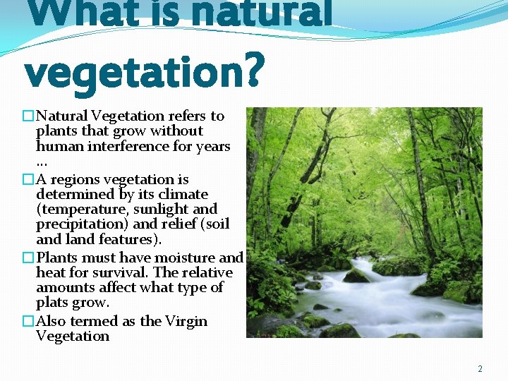 NATURAL VEGETATION Submitted To Nature 1 What is