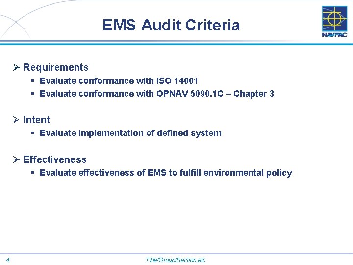 Internal EMS Auditing at Naval Installations Navy EMS