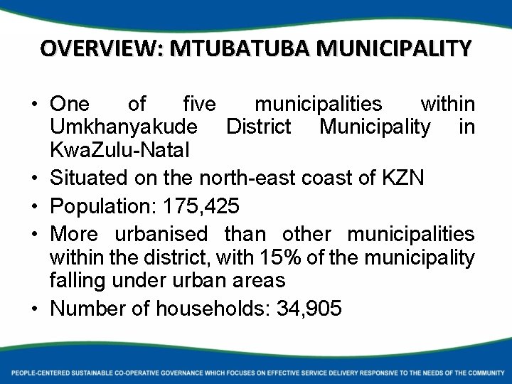 PRESENTATION TO THE NATIONAL COUNCIL OF PROVINCES SELECT