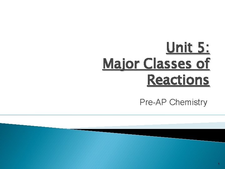 Unit 5 Major Classes of Reactions PreAP Chemistry