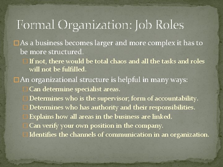 Business Management Organizational Structure Think about it President
