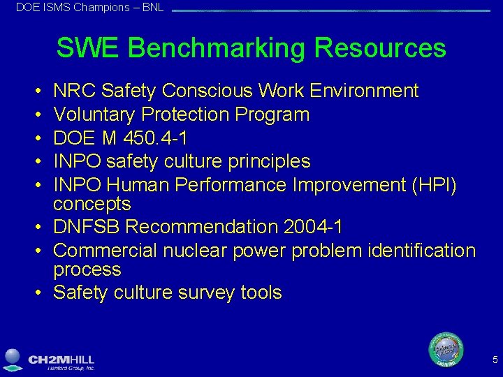 DOE ISMS Champions BNL Integrating Safety Culture into