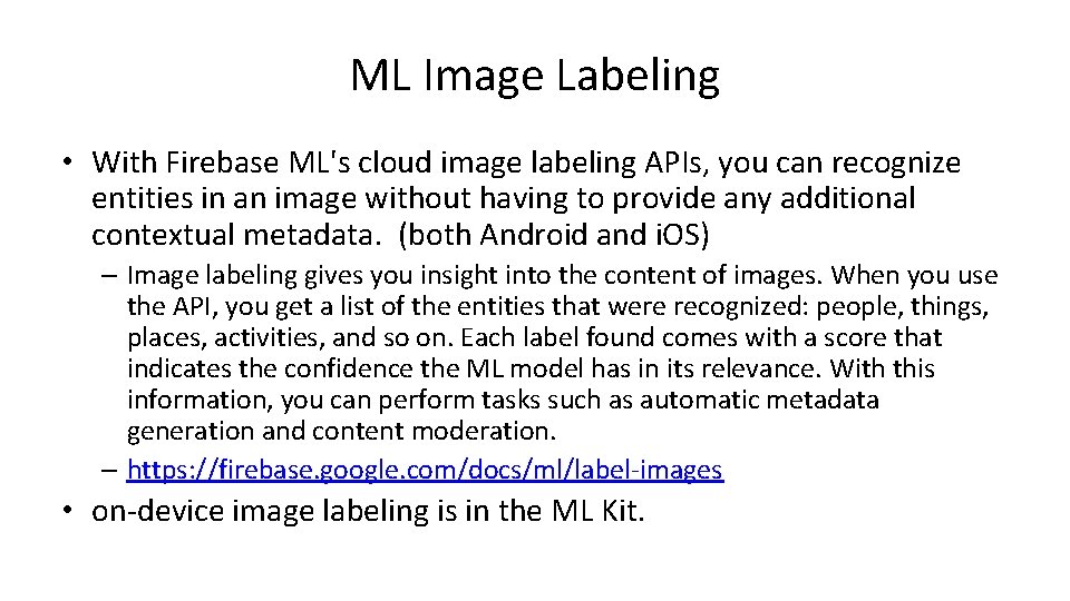 Cosc 54735 Firebase ML and MLkit firebase components