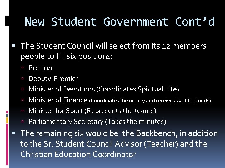 THE NEW STUDENT GOVERNMENT MODEL New Student Government