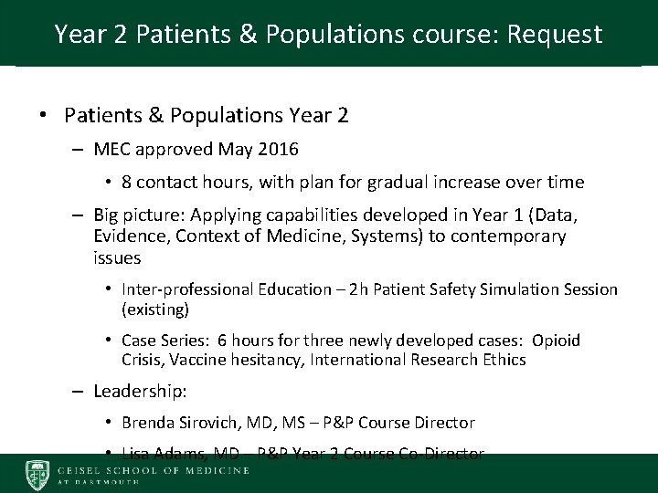 Year 2 Patients Populations course Request Patients Populations
