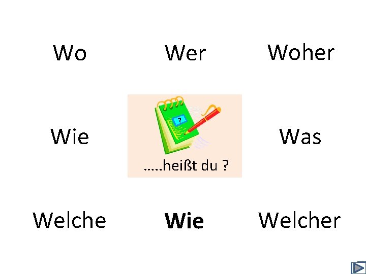 Wo Wie Wer Woher Was heit du Welche