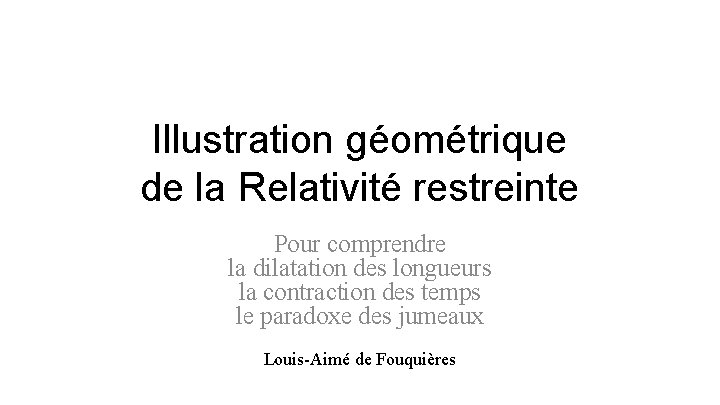 Illustration gomtrique de la Relativit restreinte Pour comprendre