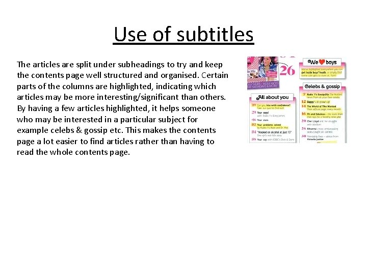 Fifth contents page analysis Bryony Richardson Masthead This