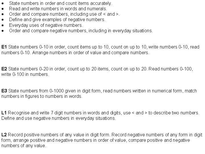 State numbers in order and count items accurately