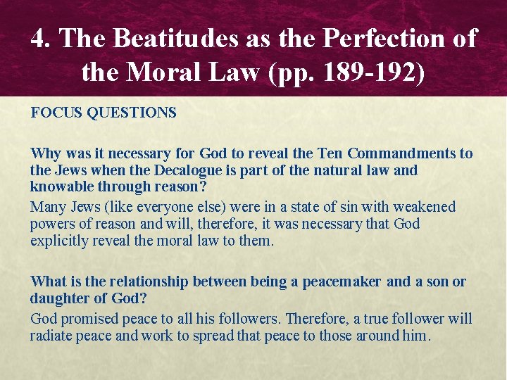 Chapter 8 The Ten Commandments and The Beatitudes