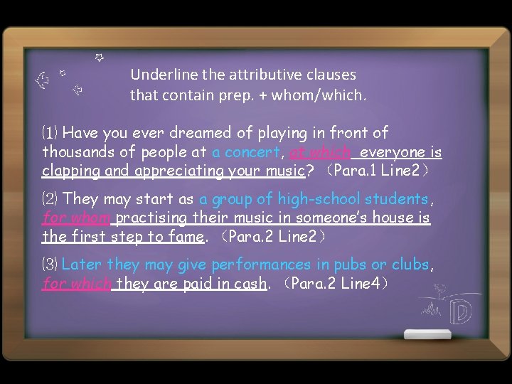 Learning the attributive clauses that contain prep which