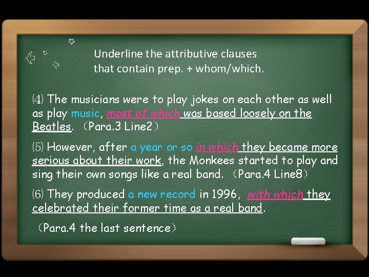 Learning the attributive clauses that contain prep which