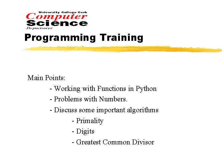 Programming Training Main Points Working with Functions in