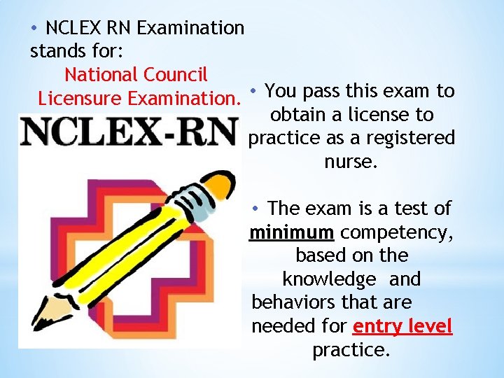 NCLEX RN Examination stands for National Council Licensure