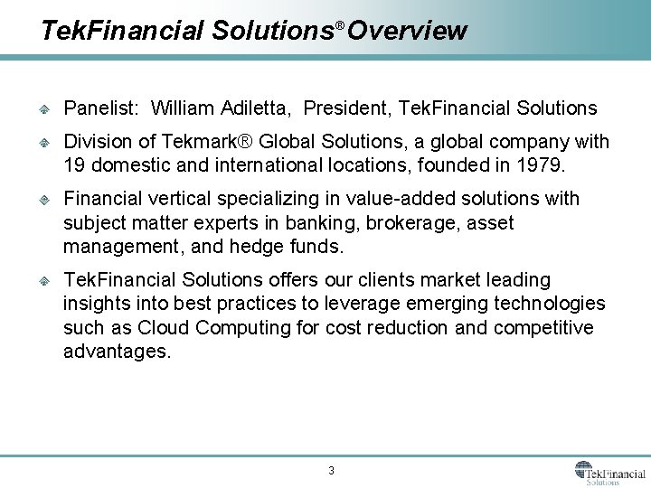 Tek Financial Solutions A Division of Tekmark Global