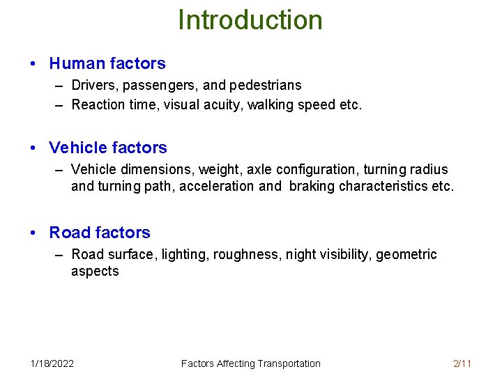 Factors Affecting Transportation Systems Engineering Introduction Human ...
