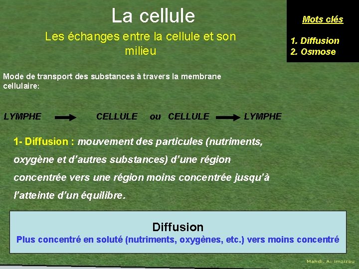 La cellule Mots cls Les changes entre la