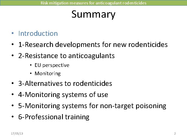 Risk mitigation measures for anticoagulant rodenticides CAMay 13