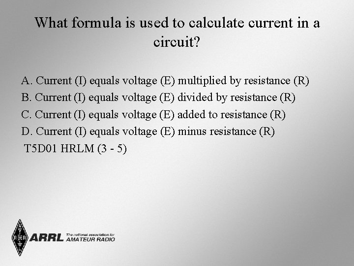 What formula is used to calculate current in