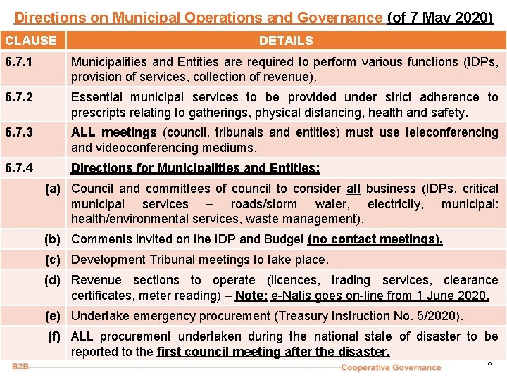 BRIEFING Disaster Management Regulations 2020 Directions Municipal ...