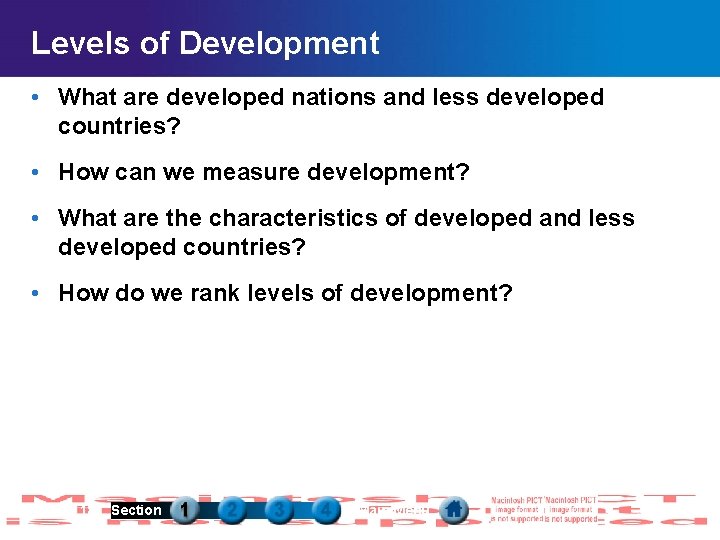 Levels of Development What are developed nations and