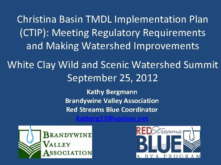 Christina Basin TMDL Implementation Plan CTIP Meeting Regulatory
