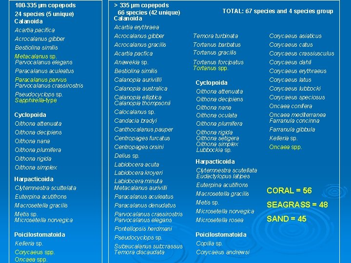 Community structure of copepods from different nearshore substrates
