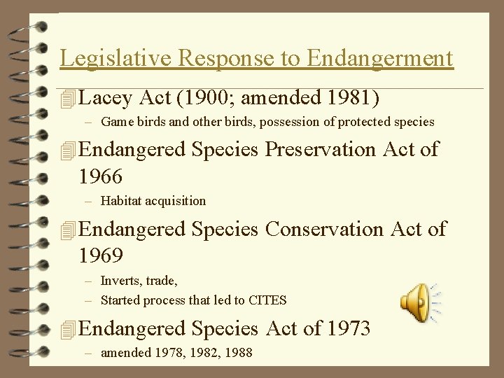 Legislative Response to Endangerment 4 Lacey Act 1900