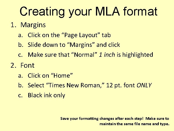 Creating your MLA format 1 Margins a Click