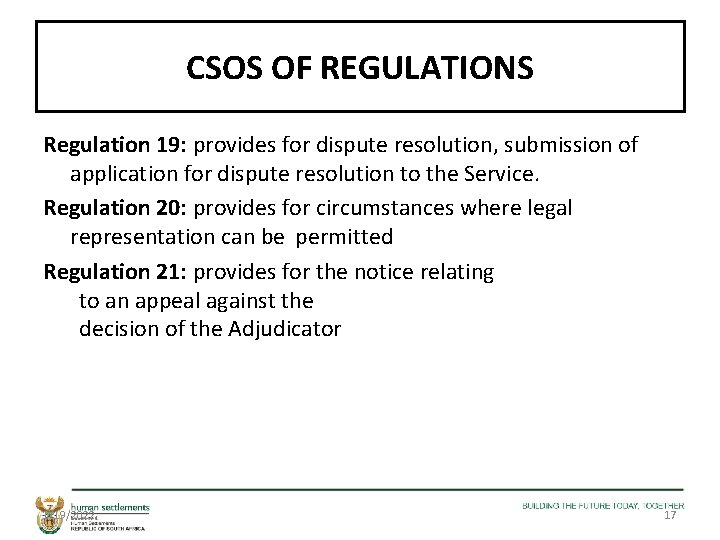 Presentation CSOS STSM Regulations DEPARTMENT OF HUMAN SETTLEMENTS