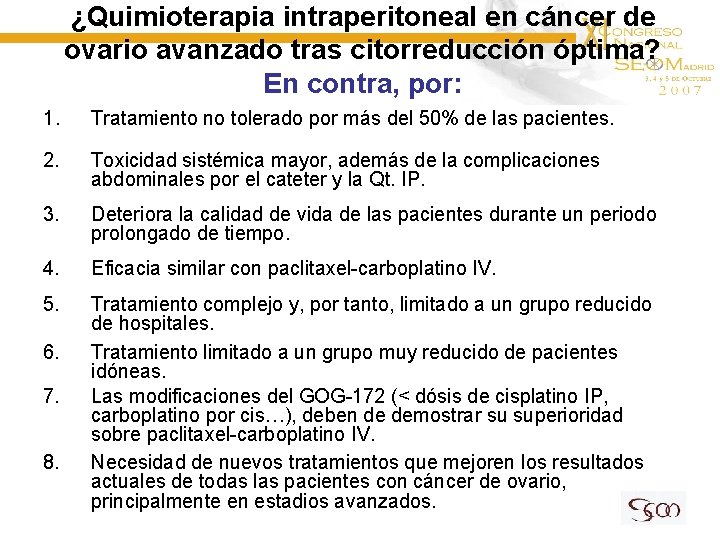 Sesin de controversias 4 Quimioterapia intraperitoneal en cncer