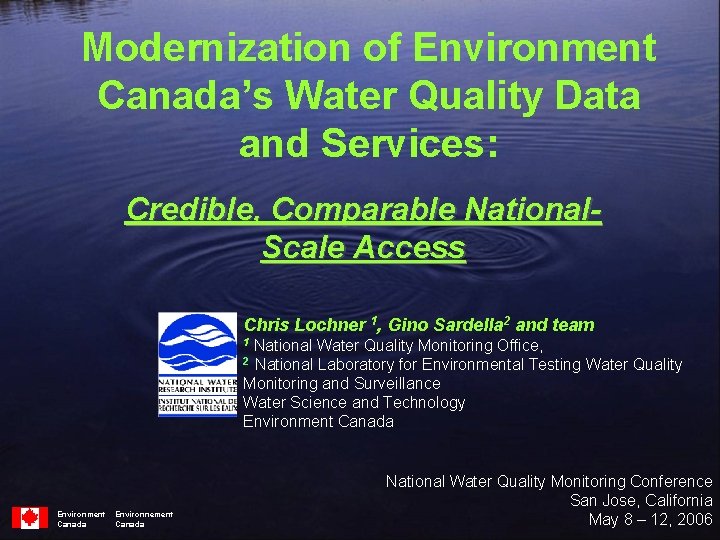 Modernization of Environment Canadas Water Quality Data and