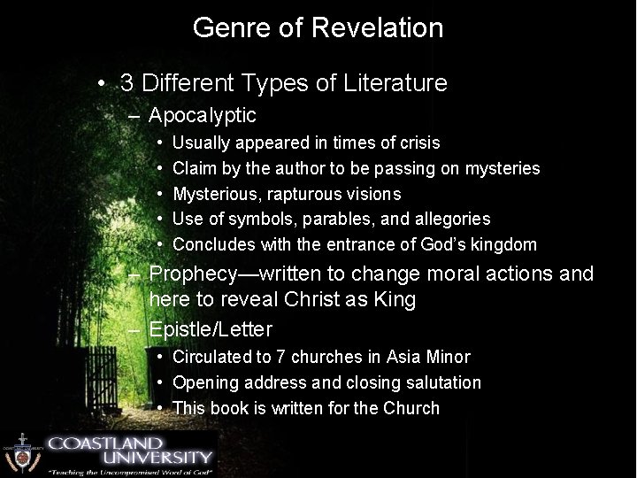 Revelation Coastland University Pastor Brett Peterson HISTORICAL BACKGROUND