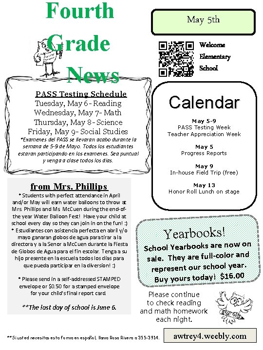Fourth Grade News May 5 th Welcome Elementary