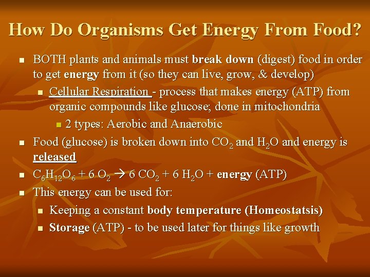 Cellular Respiration How Do Organisms Get Energy From