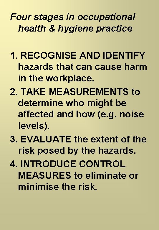Four stages in occupational health hygiene practice 1