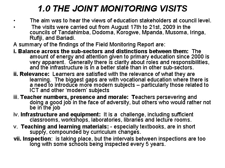 EDUCATION SECTOR DEVELOPMENT PROGRAMME ESDP JOINT EDUCATION SECTOR