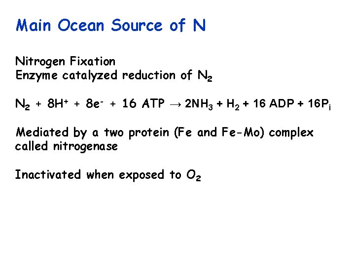 Lecture 18 The Ocean Nitrogen Cycle Denitrification Reactions