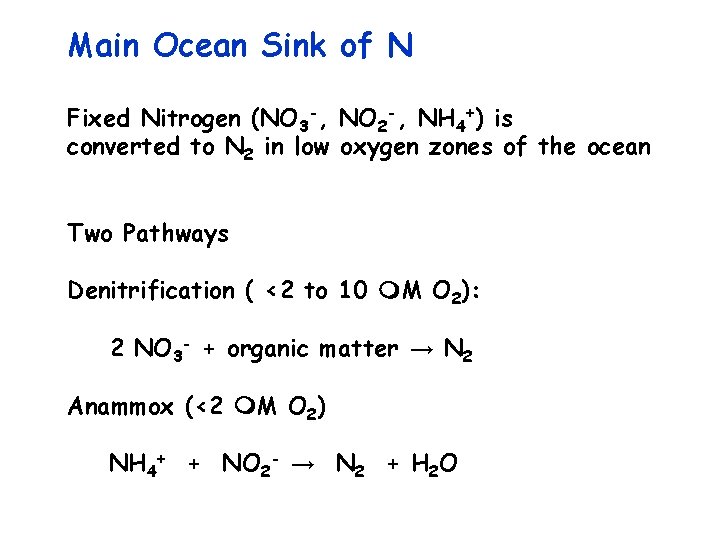 Lecture 18 The Ocean Nitrogen Cycle Denitrification Reactions