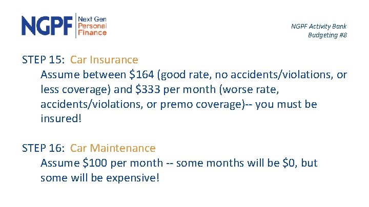 NGPF Activity Bank Budgeting 8 A SalaryBased Budget