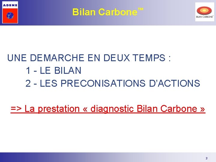 Bilan Carbone QUELQUES EXEMPLES DE RESULTATS 1 Bilan