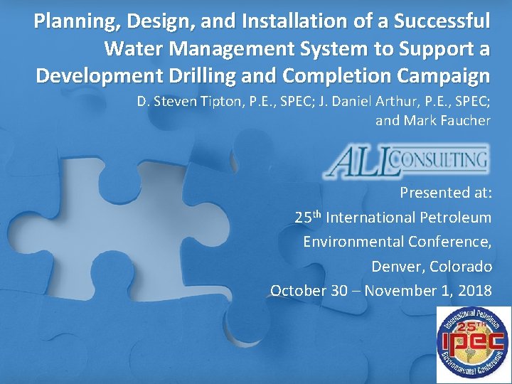Planning Design and Installation of a Successful Water