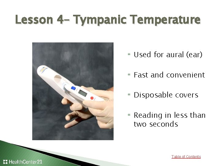 Temperature Table of Contents TABLE OF CONTENTS Temperature