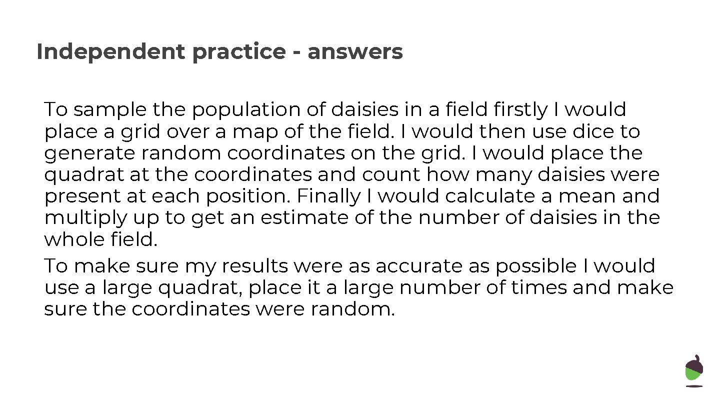 Combined science Biology Key stage 4 Ecology Sampling