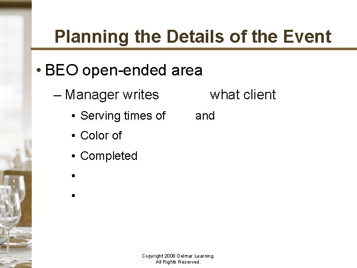 Chapter 12 The Banquet Event Order Copyright 2008