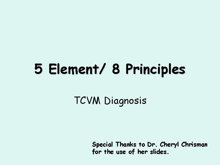 5 Element 8 Principles TCVM Diagnosis Special Thanks