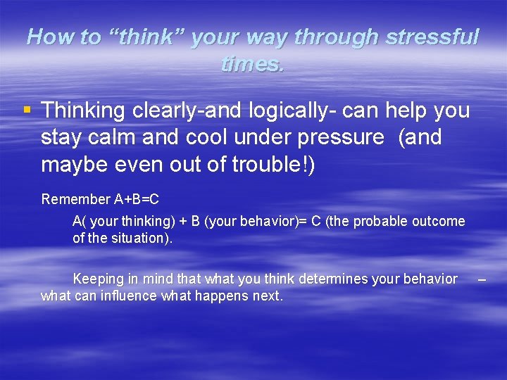 Stress Management Managing the Stress and Pressures of