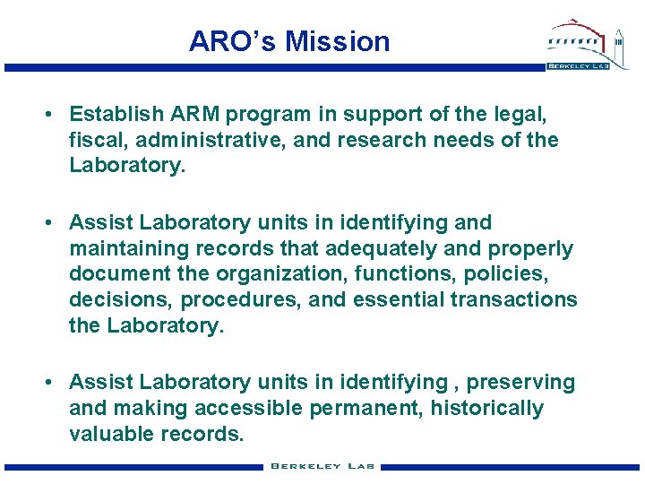 Archives and Records Management ARM at Berkeley Lab
